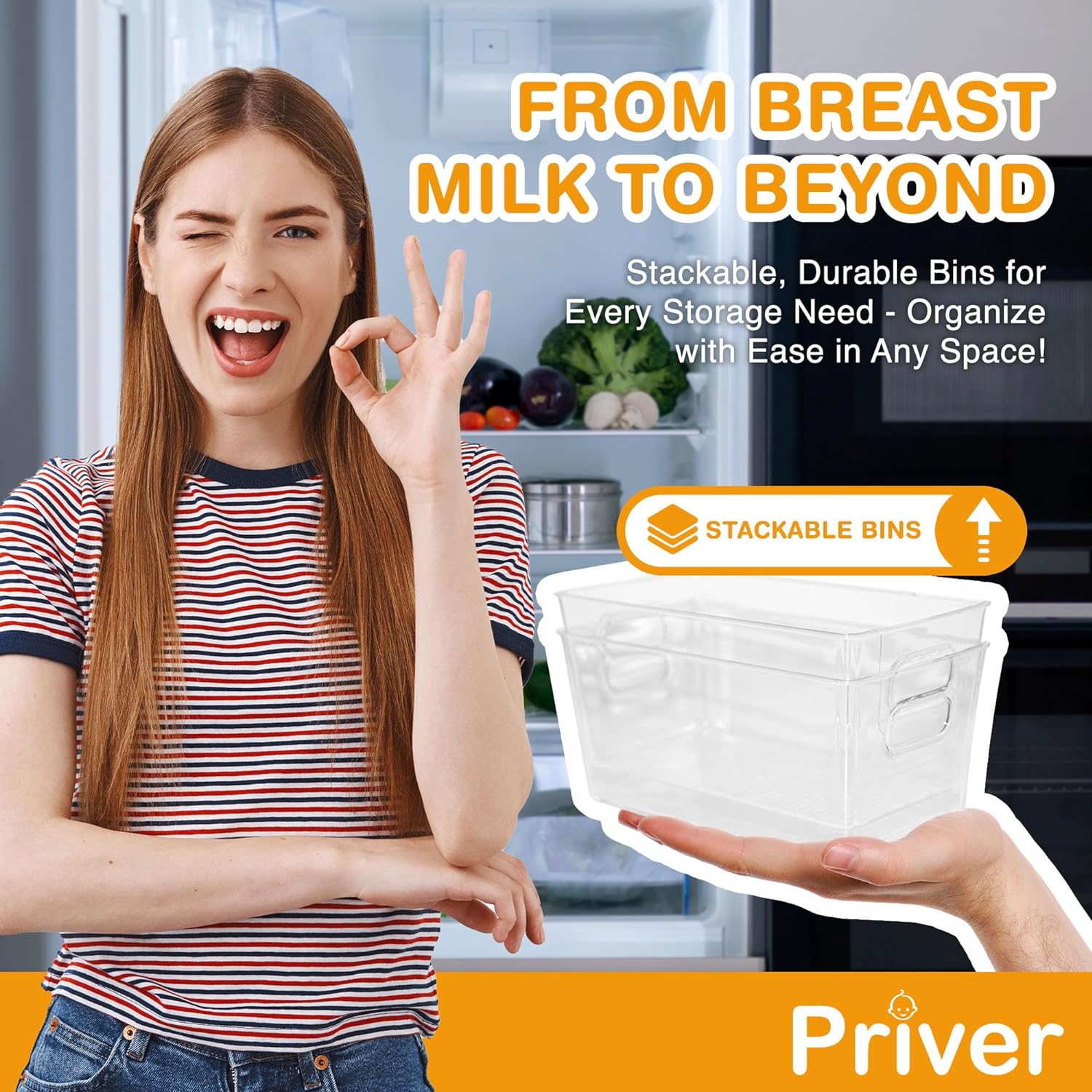 Priver Space-Saving Breast Milk Freezer Bins & Containers